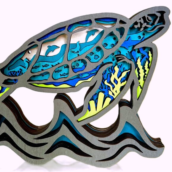 Accents | Sea Turtle Coastal Underwater Ocean Wooden 3d Figure Table ...